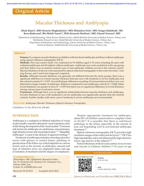 Pdf Macular Thickness And Amblyopia