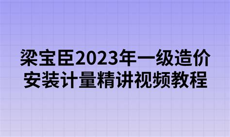 梁宝臣2023年一级造价工程师安装计量精讲视频教程 布丁导航网