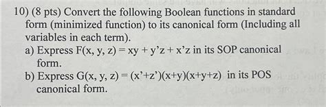 Solved 8 ﻿pts ﻿convert The Following Boolean Functions In