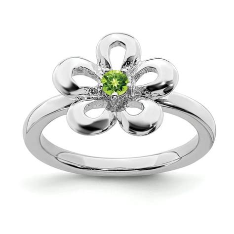 Sterling Silver Polished Peridot Flower Ring