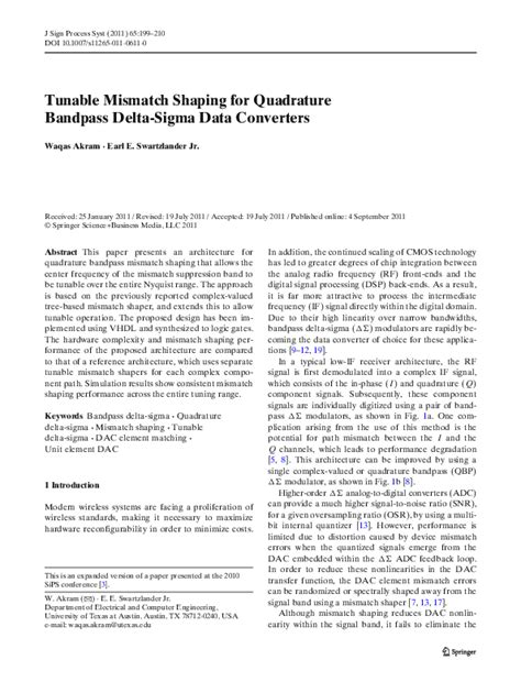 Pdf Tunable Mismatch Shaping For Quadrature Bandpass Delta Sigma Data