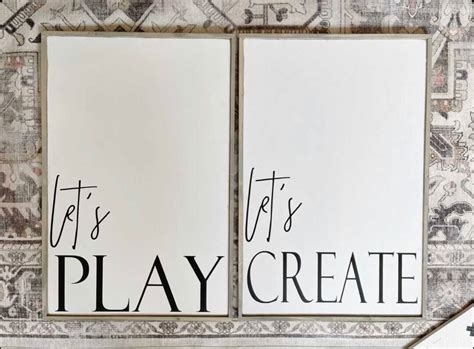 Lets Play Lets Create Collection Framed Wood Signs Play Room Etsy