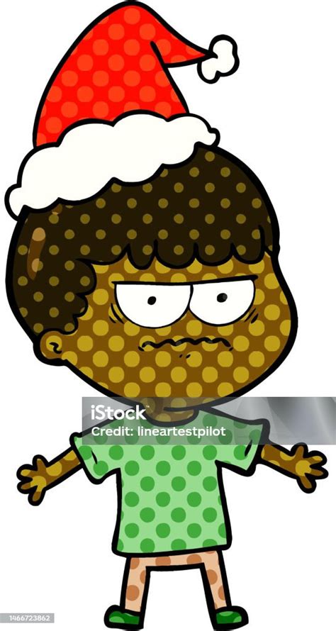 산타 모자를 쓰고 화난 남자의 손으로 그린 만화책 스타일의 그림 낙서 드로잉에 대한 스톡 벡터 아트 및 기타 이미지 낙서 드로잉 남자 등장인물 Istock