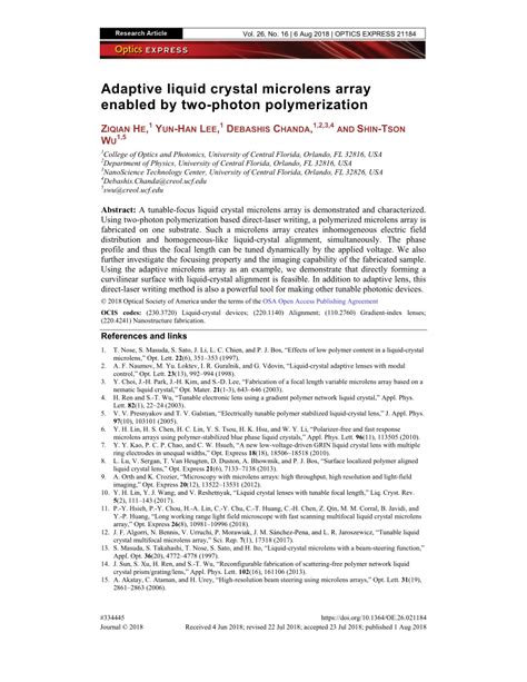 PDF Adaptive Liquid Crystal Microlens Array Enabled By Two Photon Polymerization