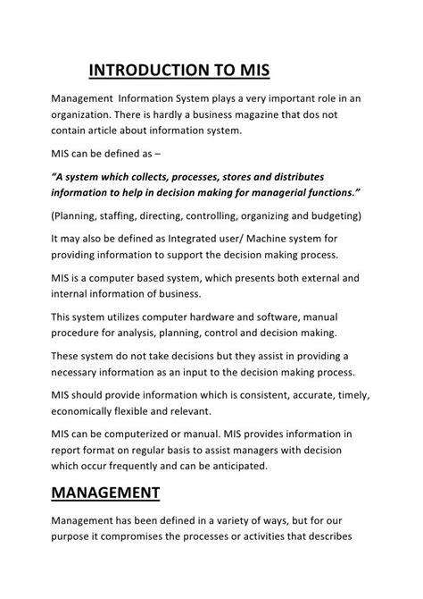 Mis Notes Mis Or Management Information System Can Be Defined As Follow A System Which Co