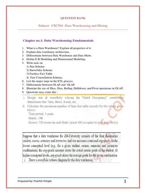 Question Bank For Iat 1 Download Free Pdf Data Warehouse Data Mining