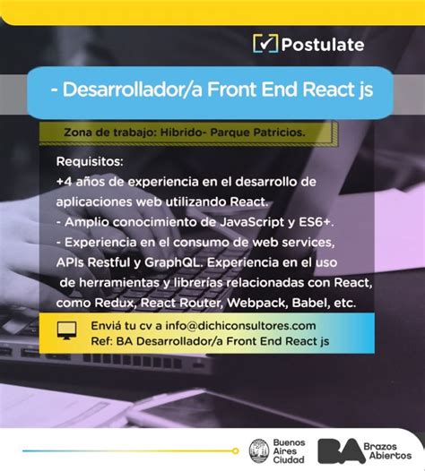 Desarrolladora Front End React Js Zona De Trabajo Hibrido Parque