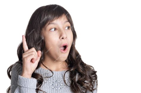 Premium Photo Close Up Portrait Of Cute Girl Has An Idea Isolated