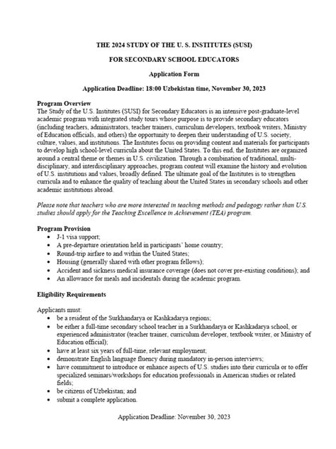 2024 Susi For Educators Application Form 1 Pdf Curriculum Teachers