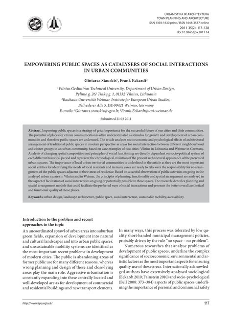 Pdf Empowering Public Spaces As Catalysers Of Social Interactions In Urban Communities