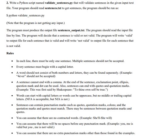 Solved 2 Write A Python Script Named Validatesentencespy