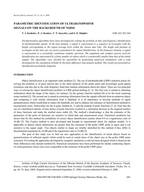 Pdf Parametric Identification Of Ultrabandwidth Signals On The