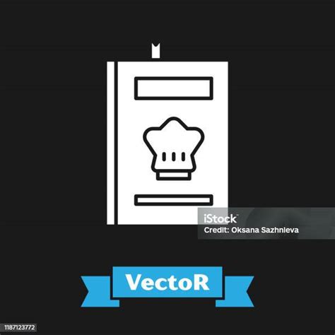 검은 색 배경에 격리 된 흰색 요리 책 아이콘입니다 요리 책 아이콘입니다 레시피 책 포크와 나이프 아이콘입니다 칼 기호입니다 벡터 일러스트레이션 개념에 대한 스톡 벡터 아트