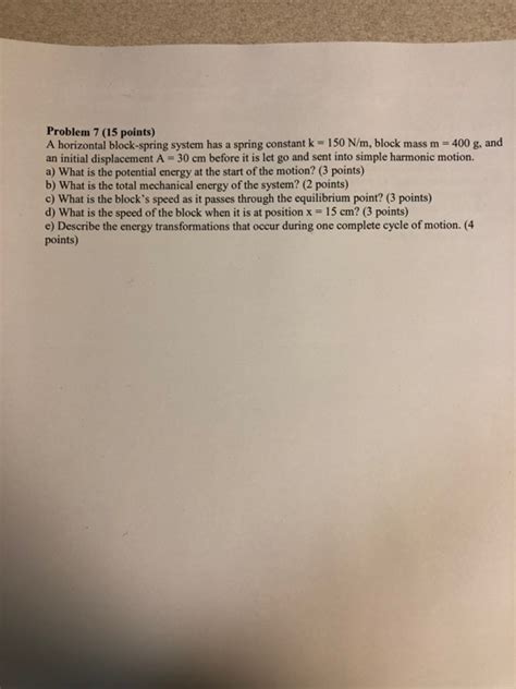 solved problem 7 15 points a horizontal block spring
