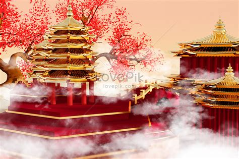 블렌더 중국 스타일의 건축 현장 배경 사진 및 창의적인 일러스트 무료 다운로드 Lovepik