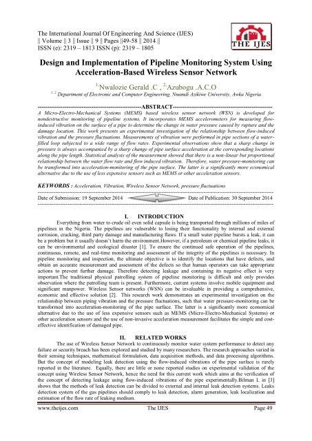 Design And Implementation Of Pipeline Monitoring System Using Acceleration Based Wireless Sensor