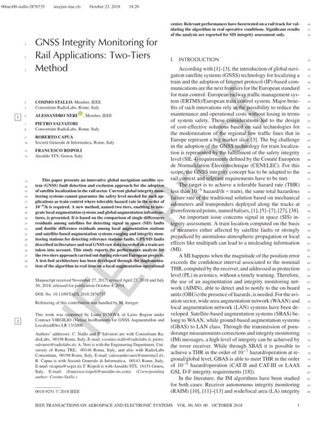 Pdf Gnss Integrity Monitoring For Rail Applications Two Tiers Method