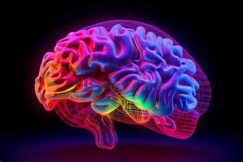 A Neon Wire Frame Brain Generative Ai Stock Illustration Illustration Of Neural Synaptic