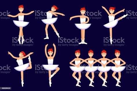 발레리 나 다른 찍으 셨습니다 흰색 배경에 고립 춤에서 발레 벡터 평면 그림입니다 발레 댄서 공주 발레리 나 소녀 벡터 재고