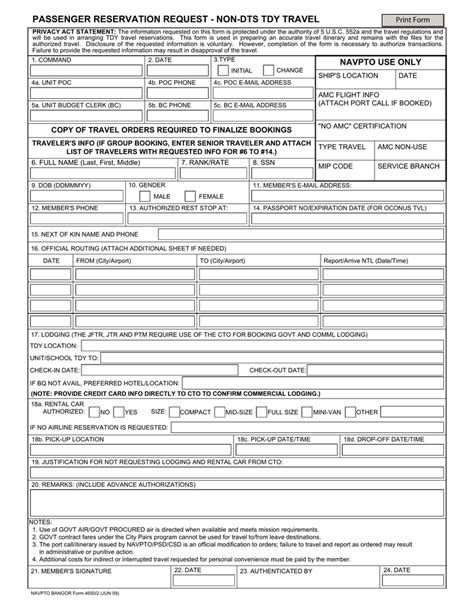 Passenger Reservation Request Non Dts Tdy Travel Print Form