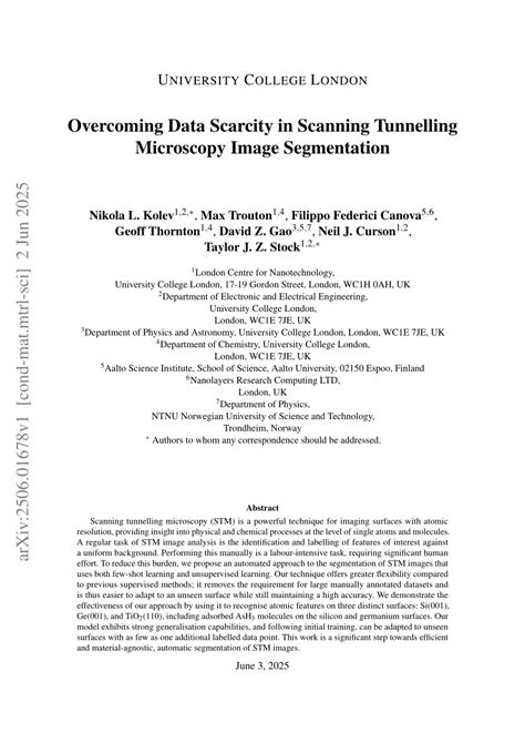 Pdf Overcoming Data Scarcity In Scanning Tunnelling Microscopy Image