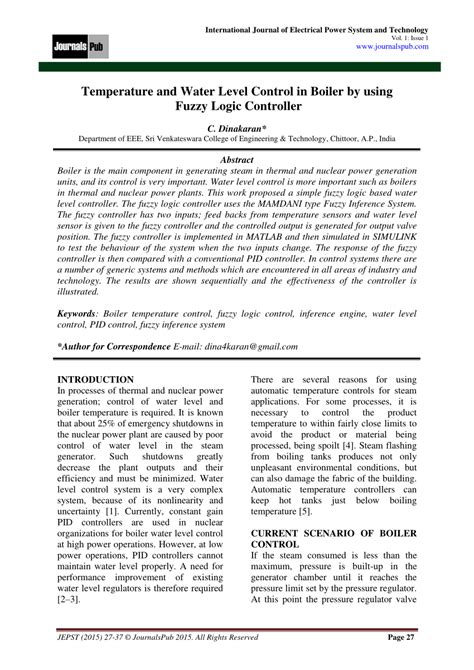 Pdf Temperature And Water Level Control In Boiler By Using Fuzzy Logic Controller