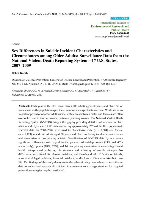 Pdf Sex Differences In Suicide Incident Characteristics And Circumstances Among Older Adults