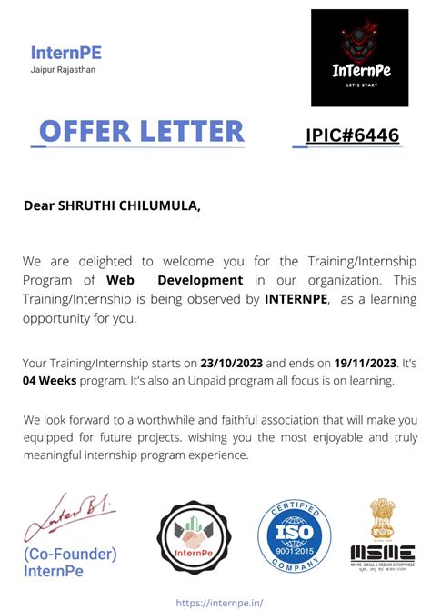 Sruthi Chilumula On Linkedin Connections Webdevelopment Internship Internpe