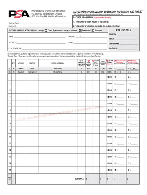Psa Submission Form Pdf Fill Online Printable Fillable Blank PdfFiller