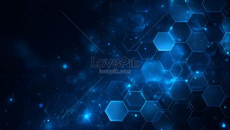 육각형 패턴과 빛나는 요소로 추상 블루 기술 배경