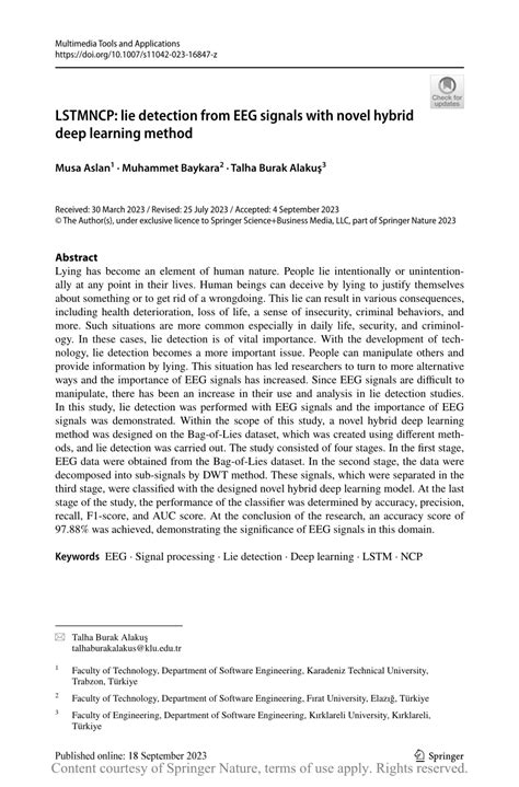 Lstmncp Lie Detection From Eeg Signals With Novel Hybrid Deep Learning
