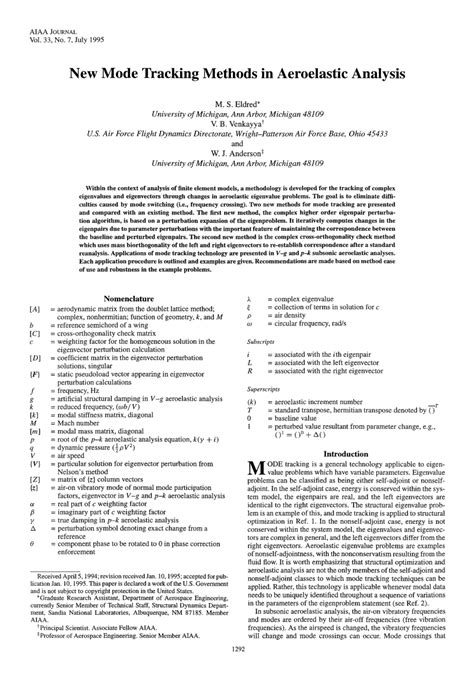 Pdf New Mode Tracking Methods In Aeroelastic Analysis
