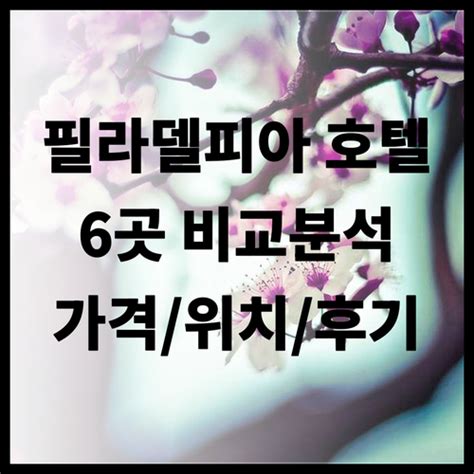 필라델피아 호텔 6곳 비교 분석 위치 가격 시설 후기까지