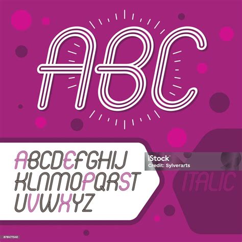 벡터 멋진 자본 알파벳 문자 컬렉션입니다 레트로 둥근된 이탤릭체 글꼴에서 스크립트는 기하학적 병렬 Z 제작에 트리플 라인 0명에 대한 스톡 벡터 아트 및 기타 이미지