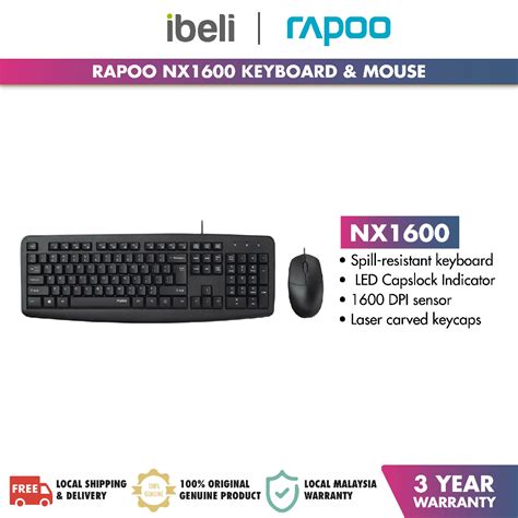 Rapoo Nx1600 Combo Wired Optical Keyboard And Wired Optical Mouse 3 Years Warranty Shopee Malaysia
