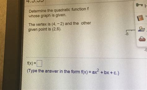 Solved Determine The Quadratic Function F Whose Graph Is