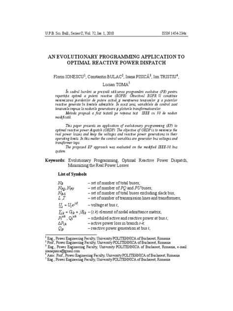 An Evolutionary Programming Application To Optimal Reactive Power Dispatch Pdf Mathematical