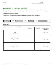 Mcr3u Unit 1 Pdf TVO ILC MCR3U Assessment For Feedback And Grade Assessment For Feedback And