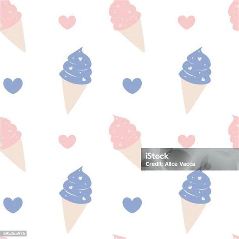 귀여운 만화 아이스크림 핑크와 파란색 사랑 스러운 원활한 벡터 패턴 배경 그림 개념과 주제에 대한 스톡 벡터 아트 및 기타 이미지 개념과 주제 귀여운 냉동된 Istock