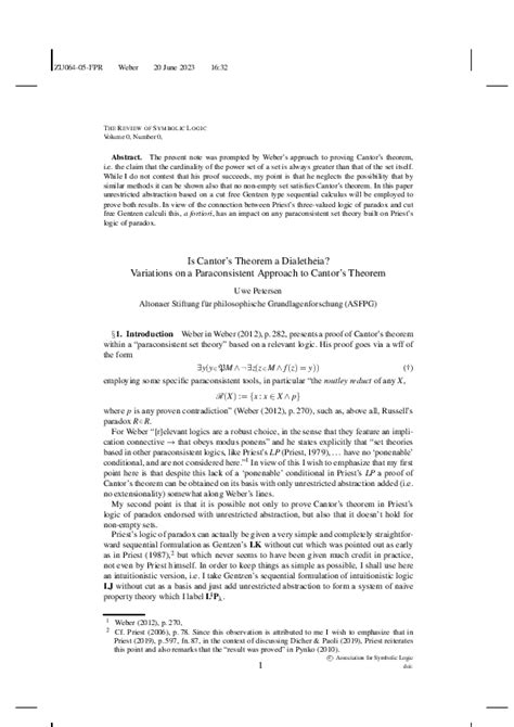 Pdf Is Cantors Theorem A Dialetheia Variations On A Paraconsistent