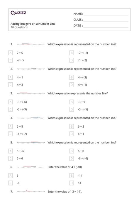 50 Addition On A Number Line Worksheets For 7th Grade On Quizizz Free And Printable