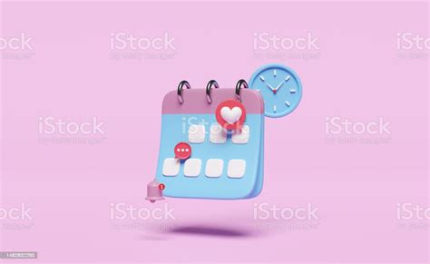 시계가 있는 3d 달력 채팅 거품 아이콘 표시된 날짜 분홍색 배경에 격리된 알림 벨 약속 일정 개념 3d 렌더링 일러스트레이션 3차원 형태에 대한 스톡 사진 및 기타 이미지