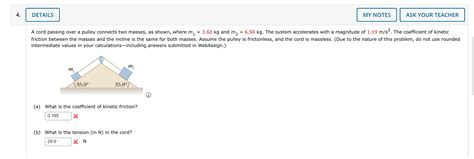 Solved A Cord Passing Over A Pulley Connects Two Masses As