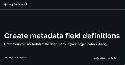 Create Metadata Field Definitions • Unity Cloud • Unity Docs