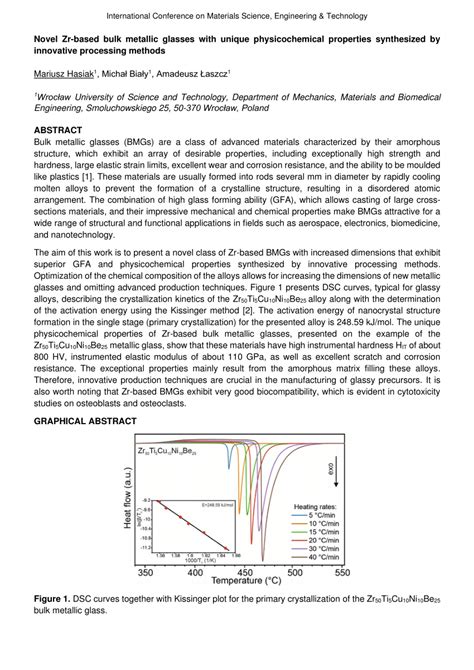 Pdf Novel Zr Based Bulk Metallic Glasses With Unique Physicochemical