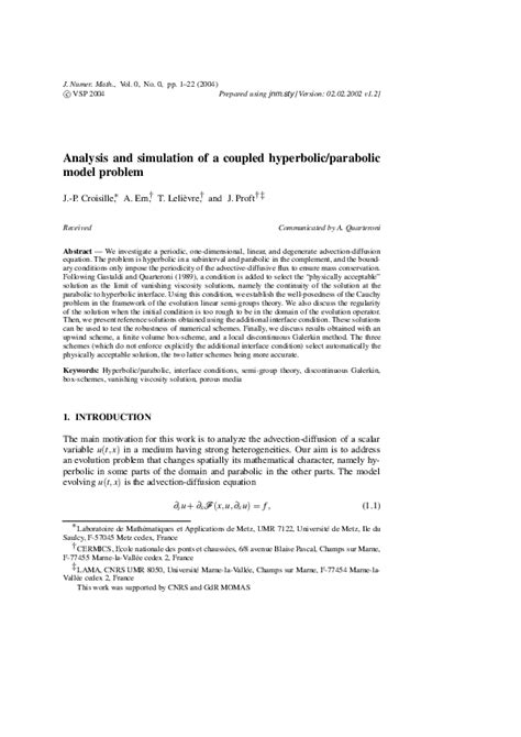 Pdf Analysis And Simulation Of A Coupled Hyperbolicparabolic Model Problem