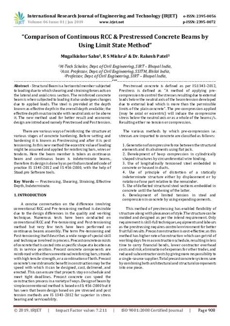Pdf Irjet Comparison Of Continuous Rcc And Prestressed Concrete Beams By Using Limit State Method