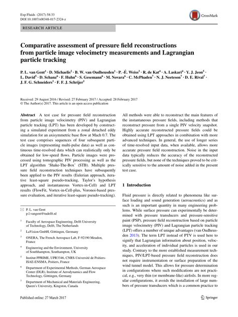 Pdf Comparative Assessment Of Pressure Field Reconstructions From Particle Image Velocimetry