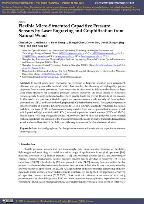 Pdf Flexible Micro Structured Capacitive Pressure Sensors By Laser Engraving And