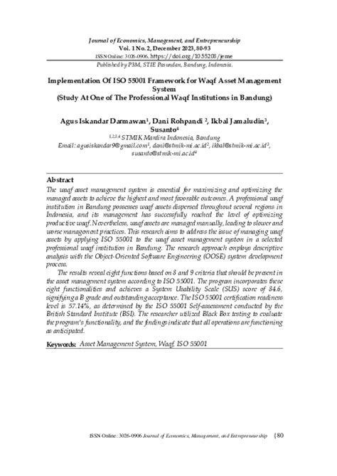 Pdf Implementation Of Iso 55001 Framework For Waqf Asset Management System